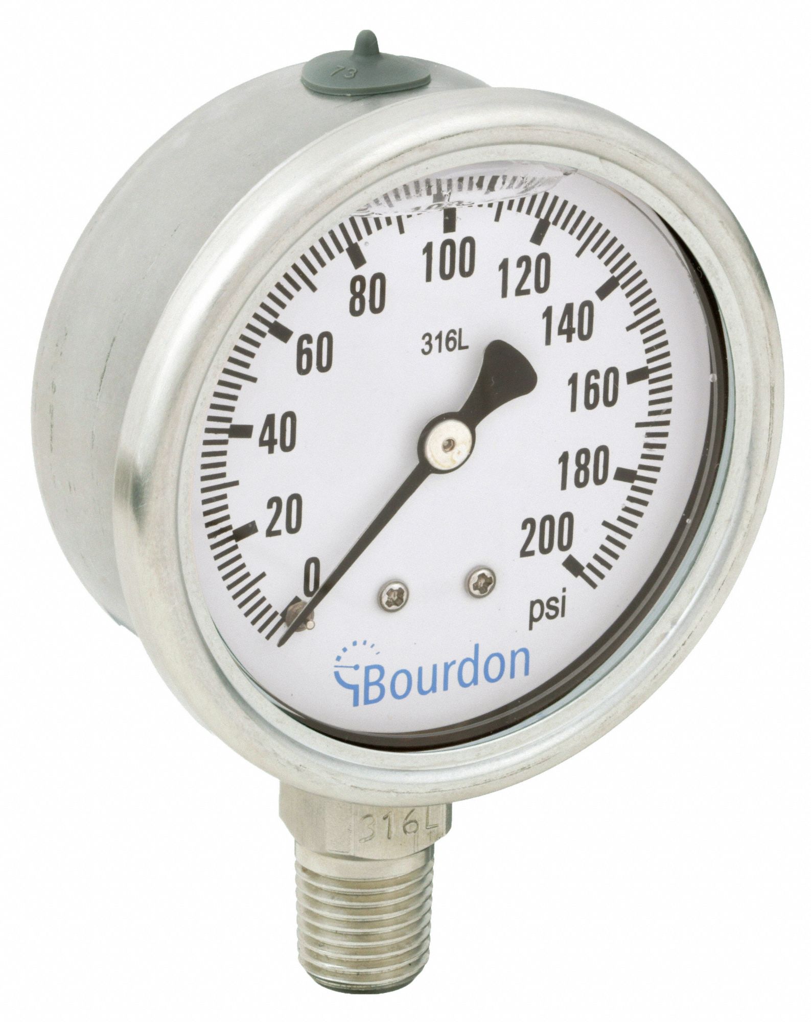 BOURDON, 200 psi to 0 psi / Hg to 200 psi, 2 1/2 in Dial, Industrial ...