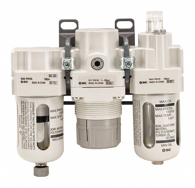 SMC, 1/4 in NPT, 7 cfm, Filter/Regulator/Lubricator - 43NJ10|AC20-N02C ...