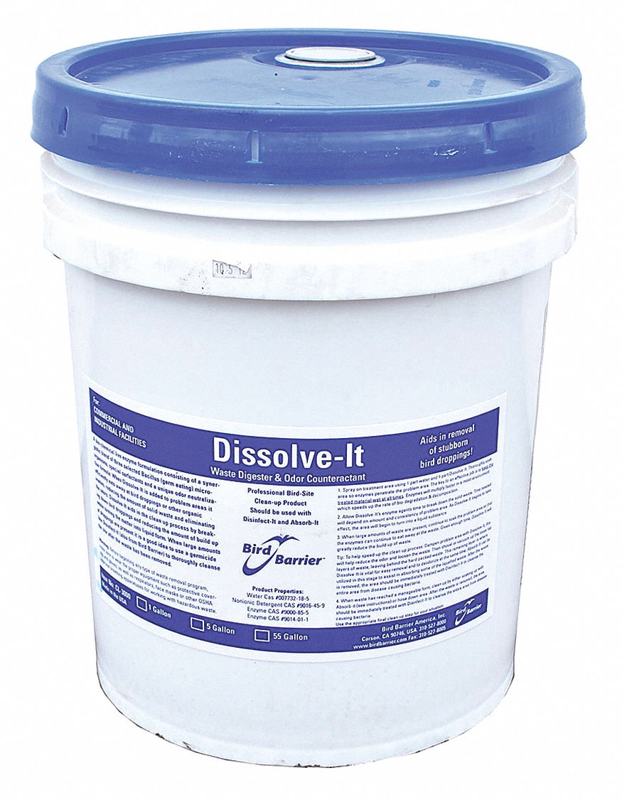 BIRD BARRIER, Bucket, 5 gal, Dissolve It Bird Dropping Removal, 5gal ...
