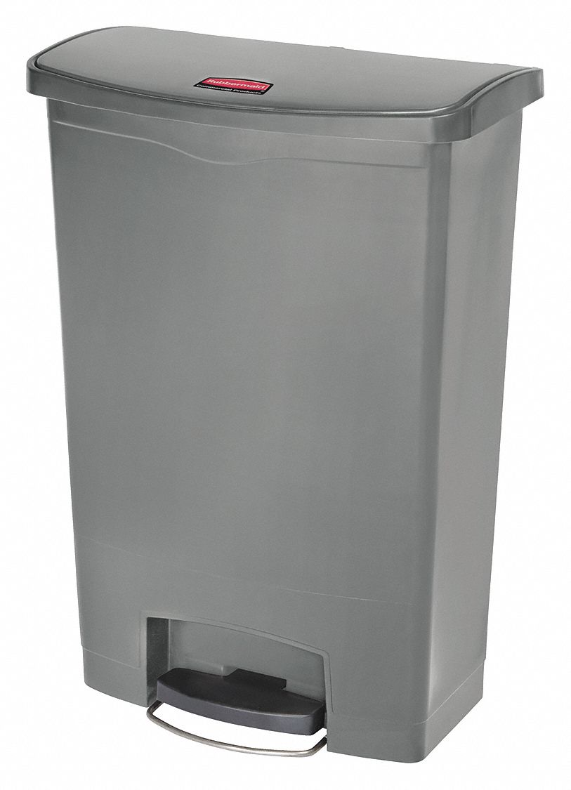 RUBBERMAID COMMERCIAL PRODUCTS, Slim Jim Resin Step On,24 gal.,Gray ...