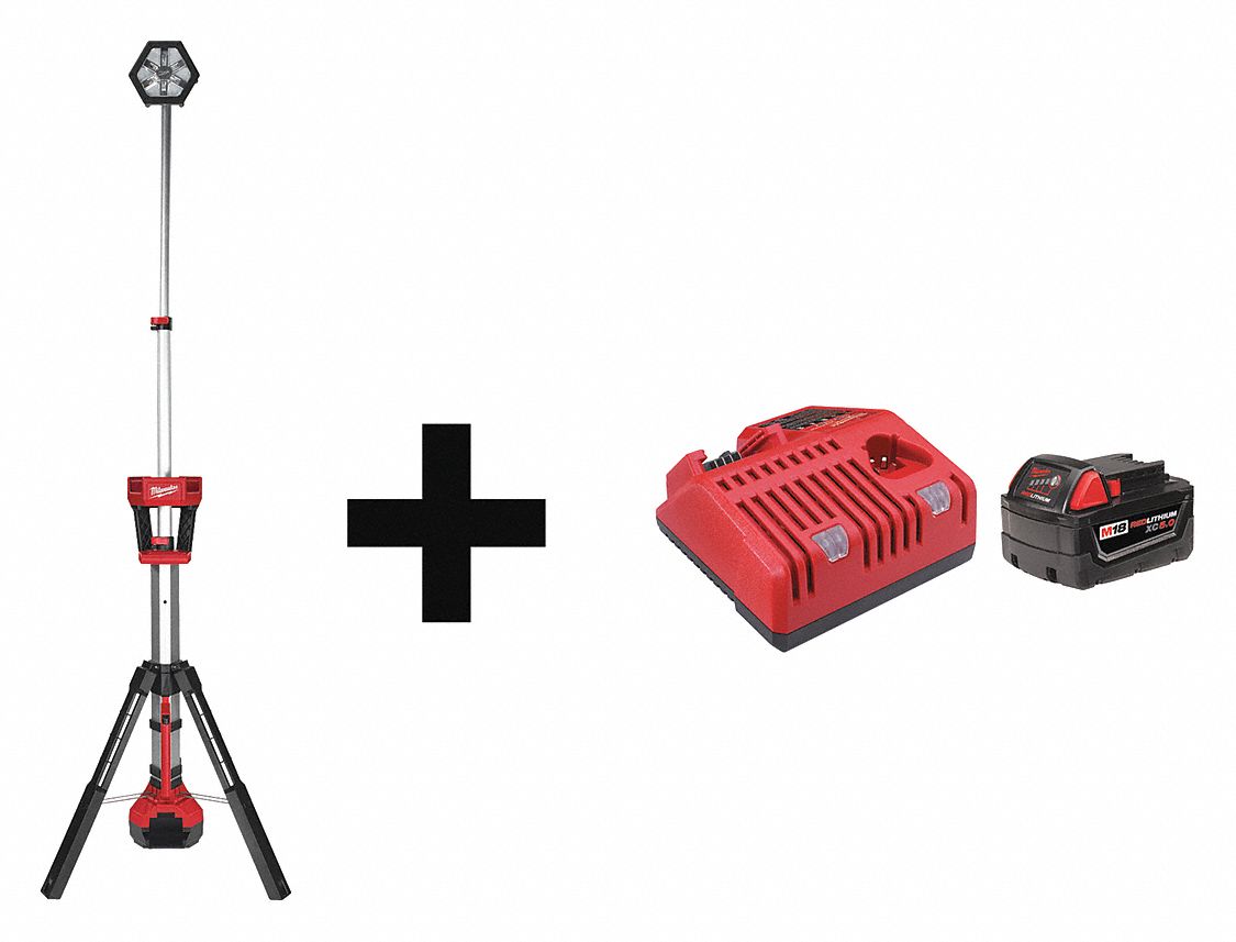 MILWAUKEE, M18, Battery Included, Cordless Tripod Light Kit - 43XJ45 ...