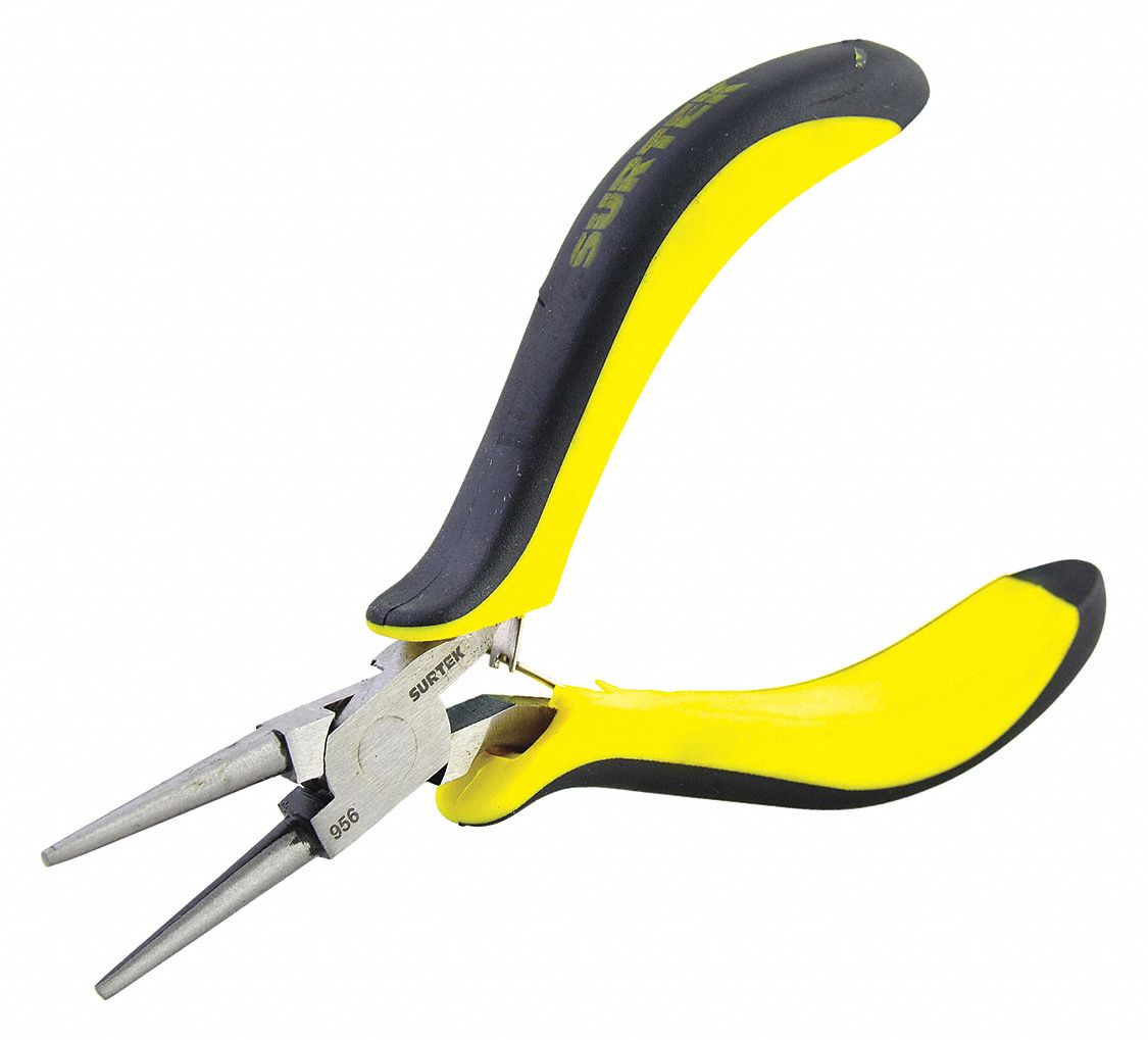 SURTEK Pinza Punta Redonda Redonda 4-3/4" Acero al Cromo Negro/Amarillo ...