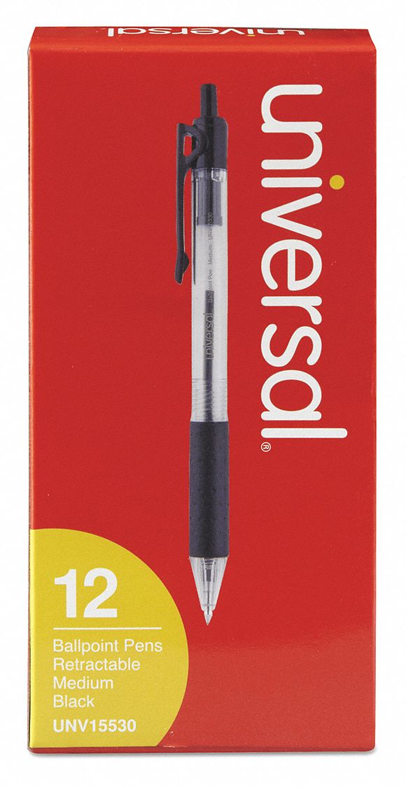UNIVERSAL, Black, Retractable, Ballpoint Pen,Retractable,Black,PK12 ...