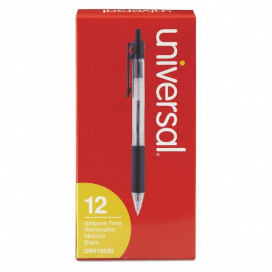 UNIVERSAL, Black, Retractable, Ballpoint Pen,Retractable,Black,PK12 ...