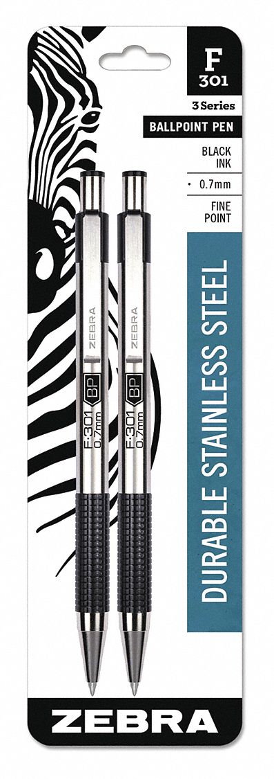 ZEBRA PEN, Black, Retractable, Ballpoint Pen,Retractable,Fine,Black,PK2 ...
