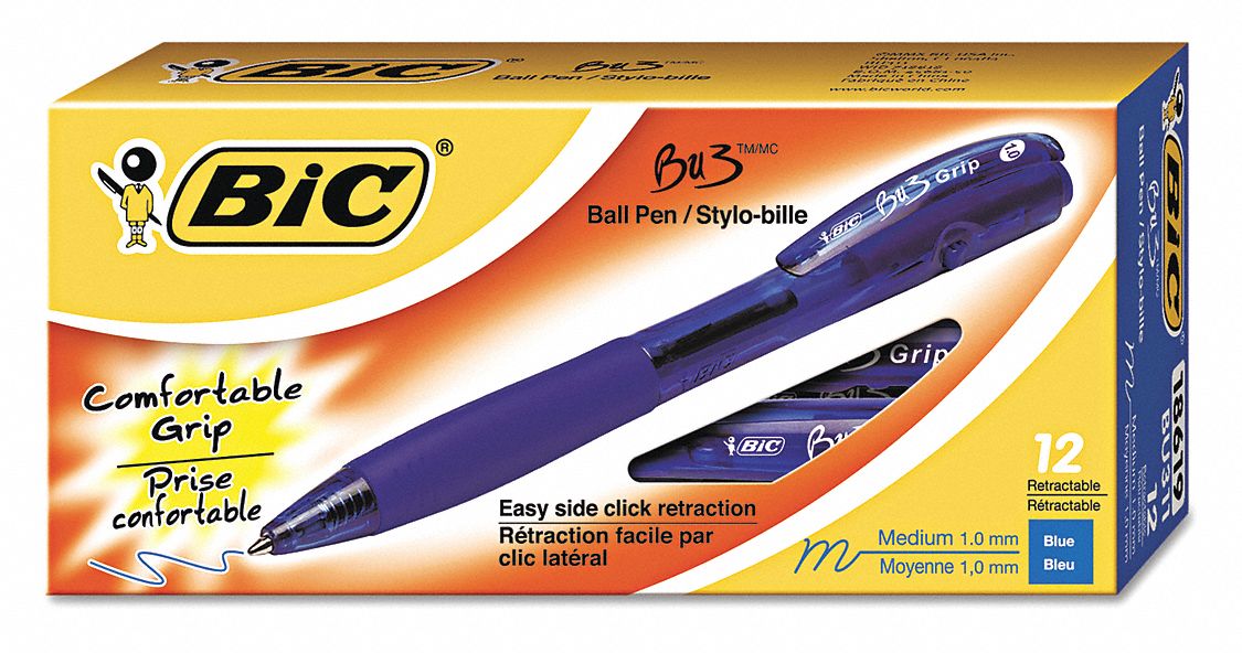 BIC, Blue, Ballpoint, Ballpoint Pen,RT,Medium,Blue,PK12 - 43YG76 ...