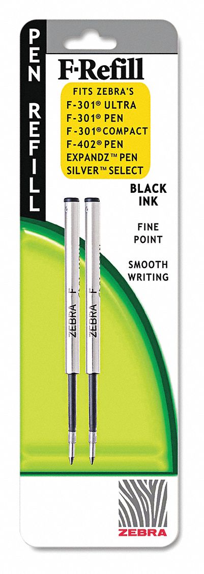 ZEBRA PEN, Ballpoint, 2, Refill for F Pen,Fine,Black,PK2 - 43YK64|85512 ...