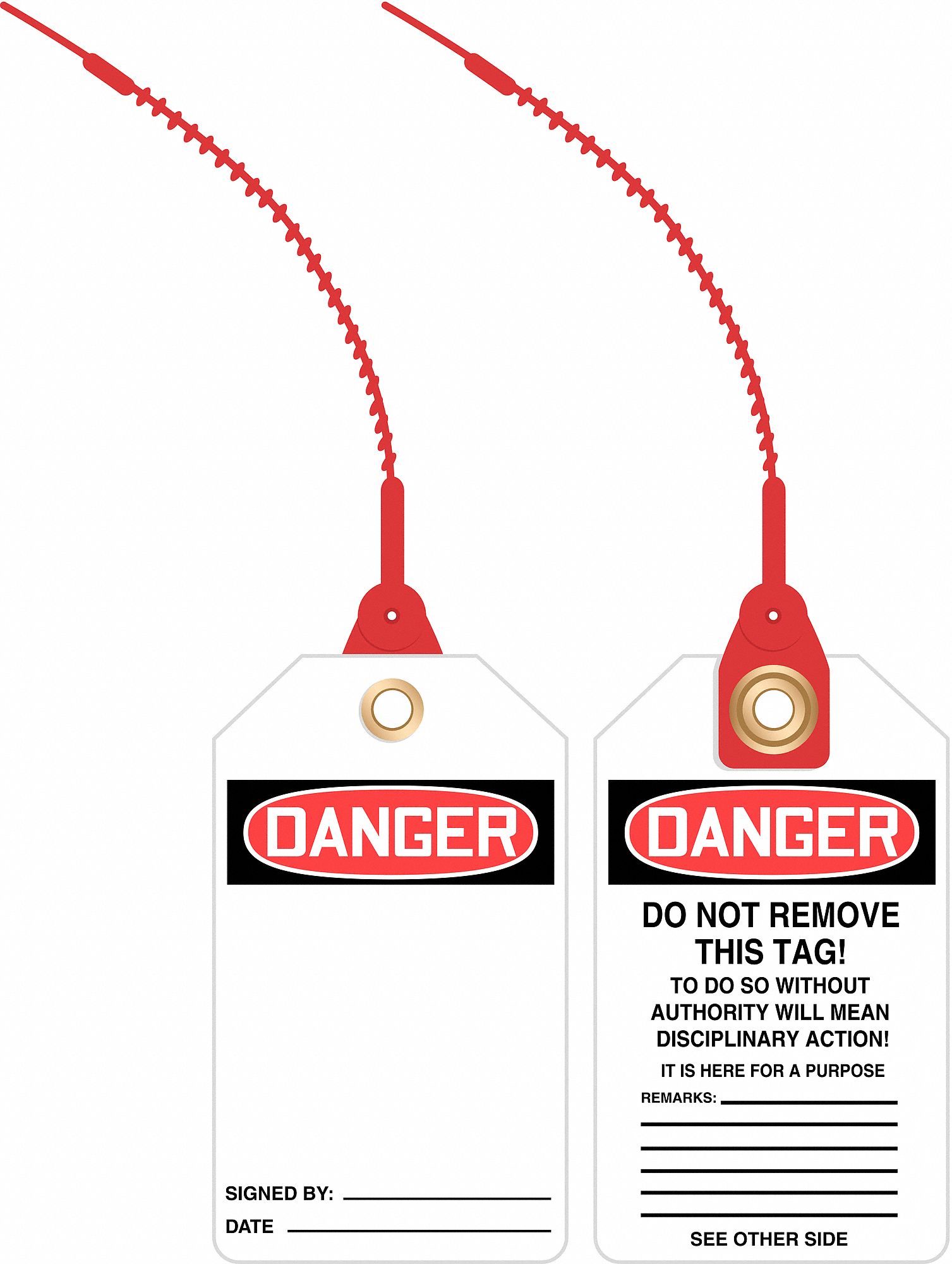 #7 Tag Size, White, Loop n Lock Danger Tags - 43Z171|TAK615 - Grainger