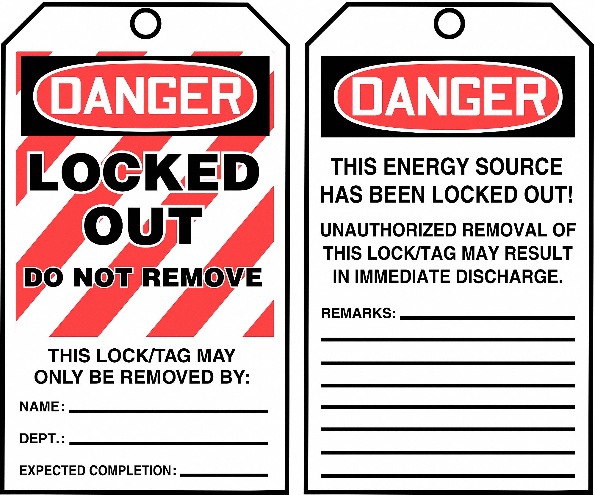 Danger Tag By The Roll, Cardstock, Locked Out Do Not Remove, 6-1/4" x 3 ...