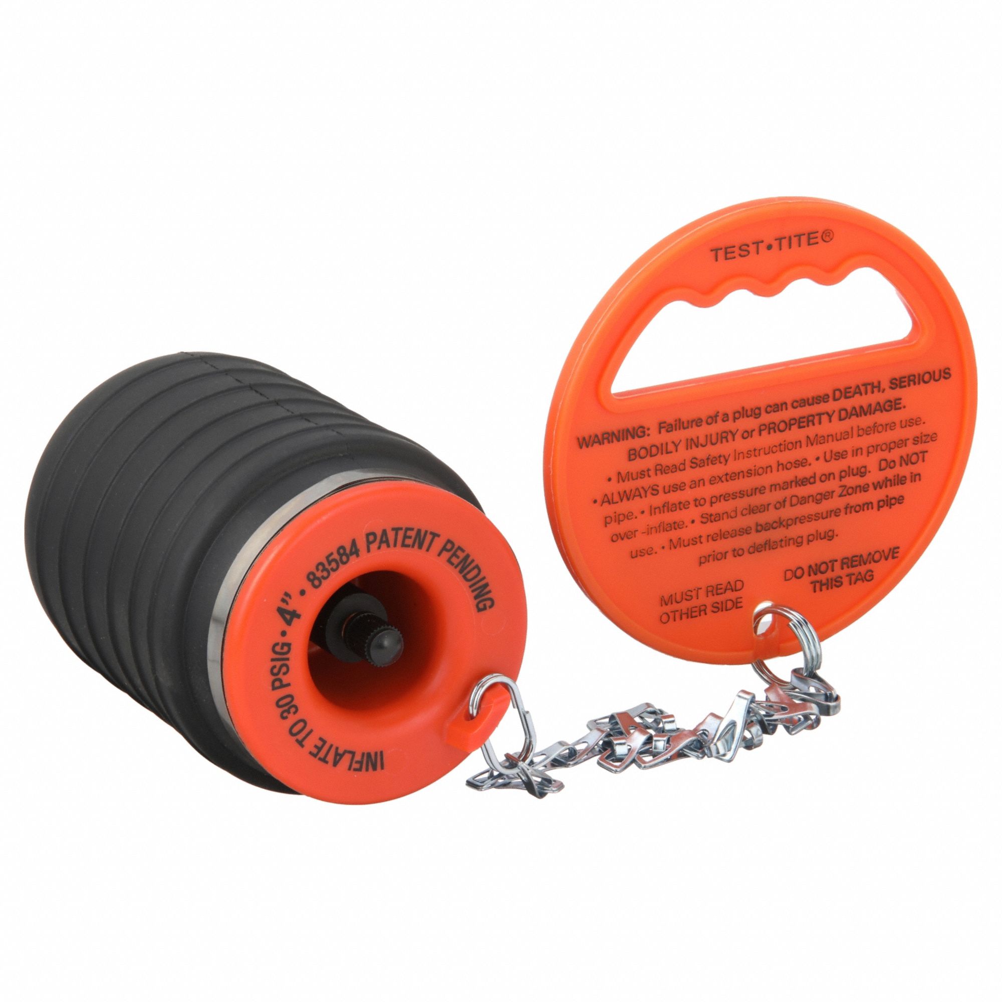 TEST-TITE, For 3 1/4 in – 4 1/4 in Pipe, Handle and Chain Tether, Test ...