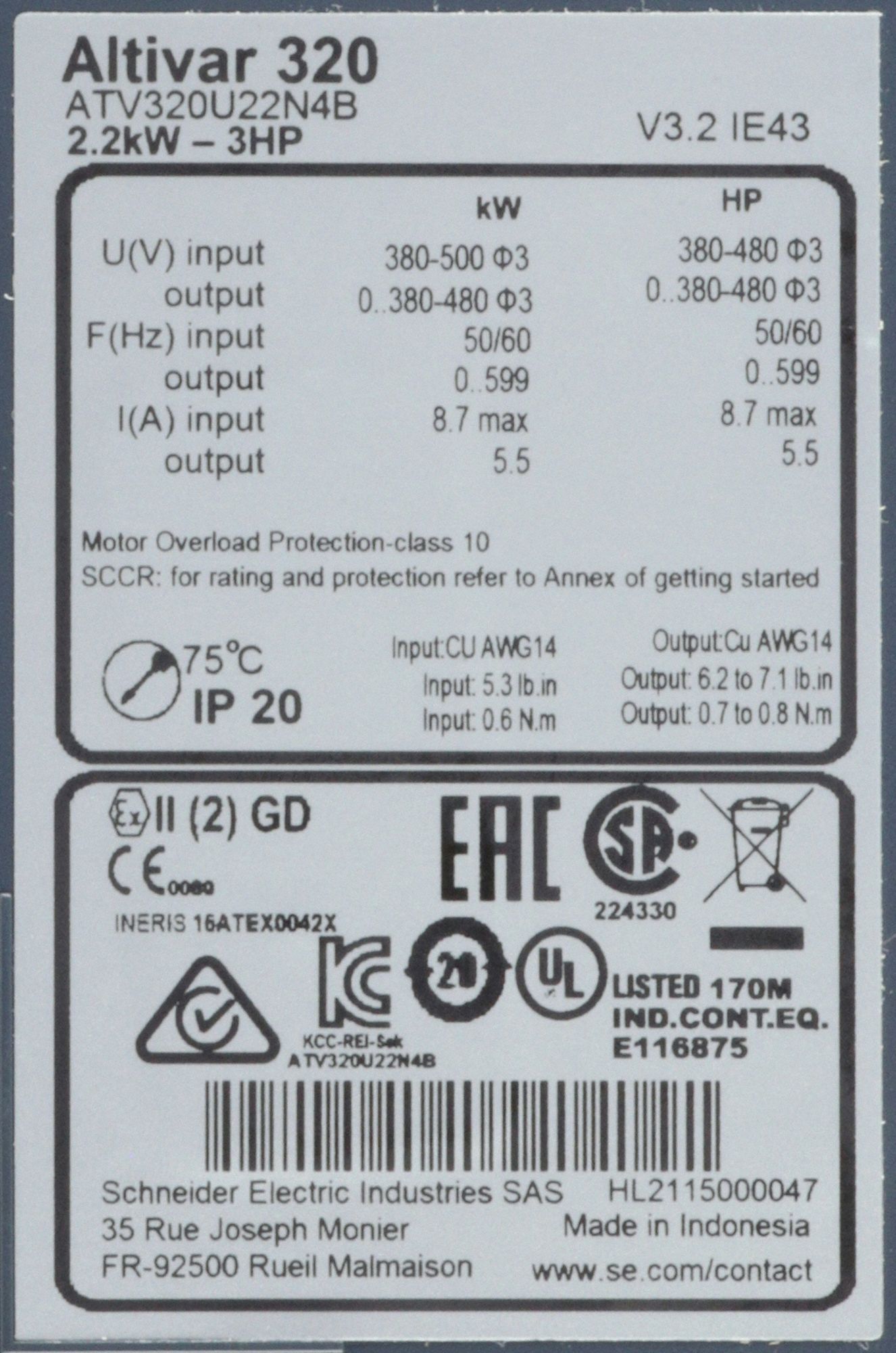 SCHNEIDER ELECTRIC Variable Frequency Drive: 500V AC, 5 hp Max Output ...