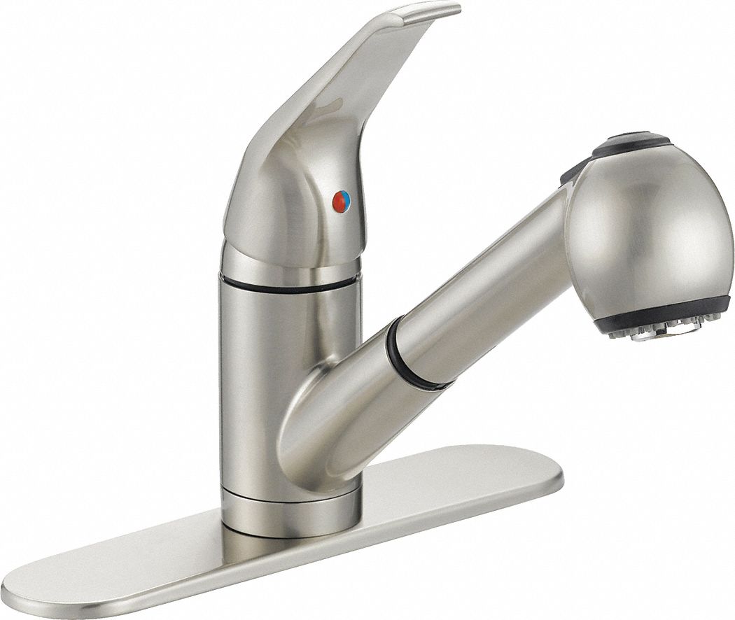 Brushed Nickel, Low Arc Pull Out, Kitchen Sink Faucet, Manual Faucet ...