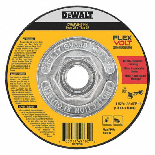 DEWALT, Type 27, 4 1/2 in x 5/8"-11, Depressed Center Wheels - 444P73 ...