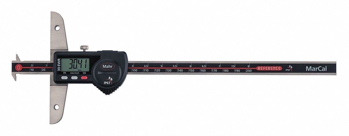 MAHR, 0 in to 8 in /0 mm to 200 mm, IP67, Blade-Style Digital Depth ...