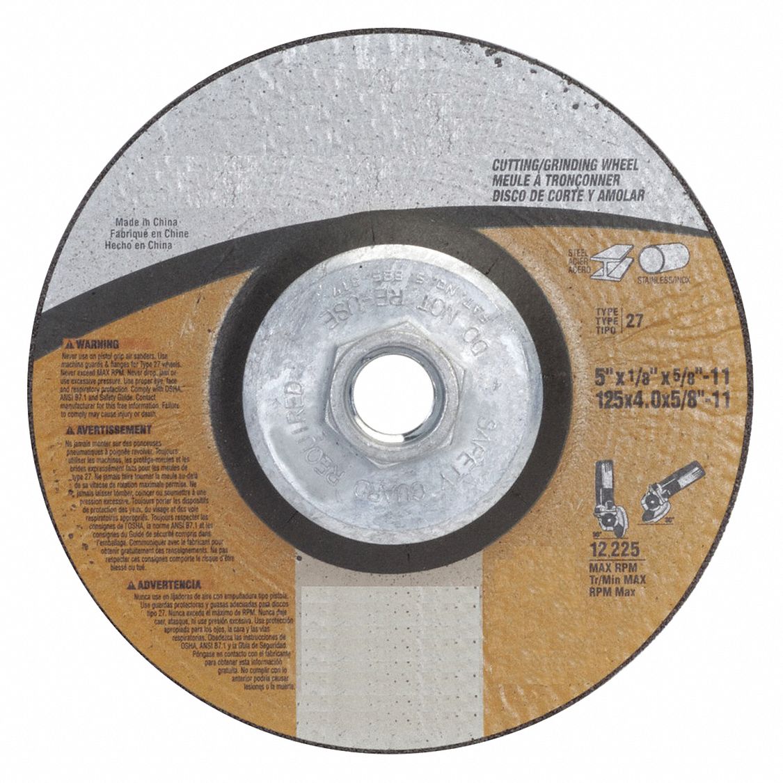 Type 27, 4 1/2" x 1/8" x 5/8"-11, Depressed Center Wheels - 447R30 ...