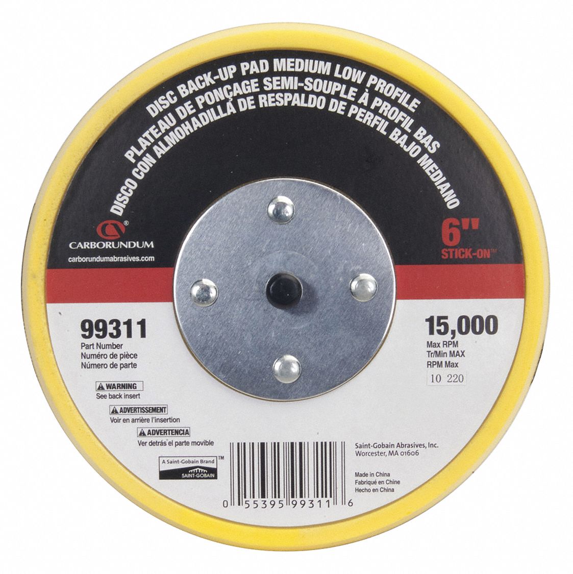 6 in Dia x 1/2 in T, 5/16"-24 Threaded-Shank, PSA Disc Backup Pad ...