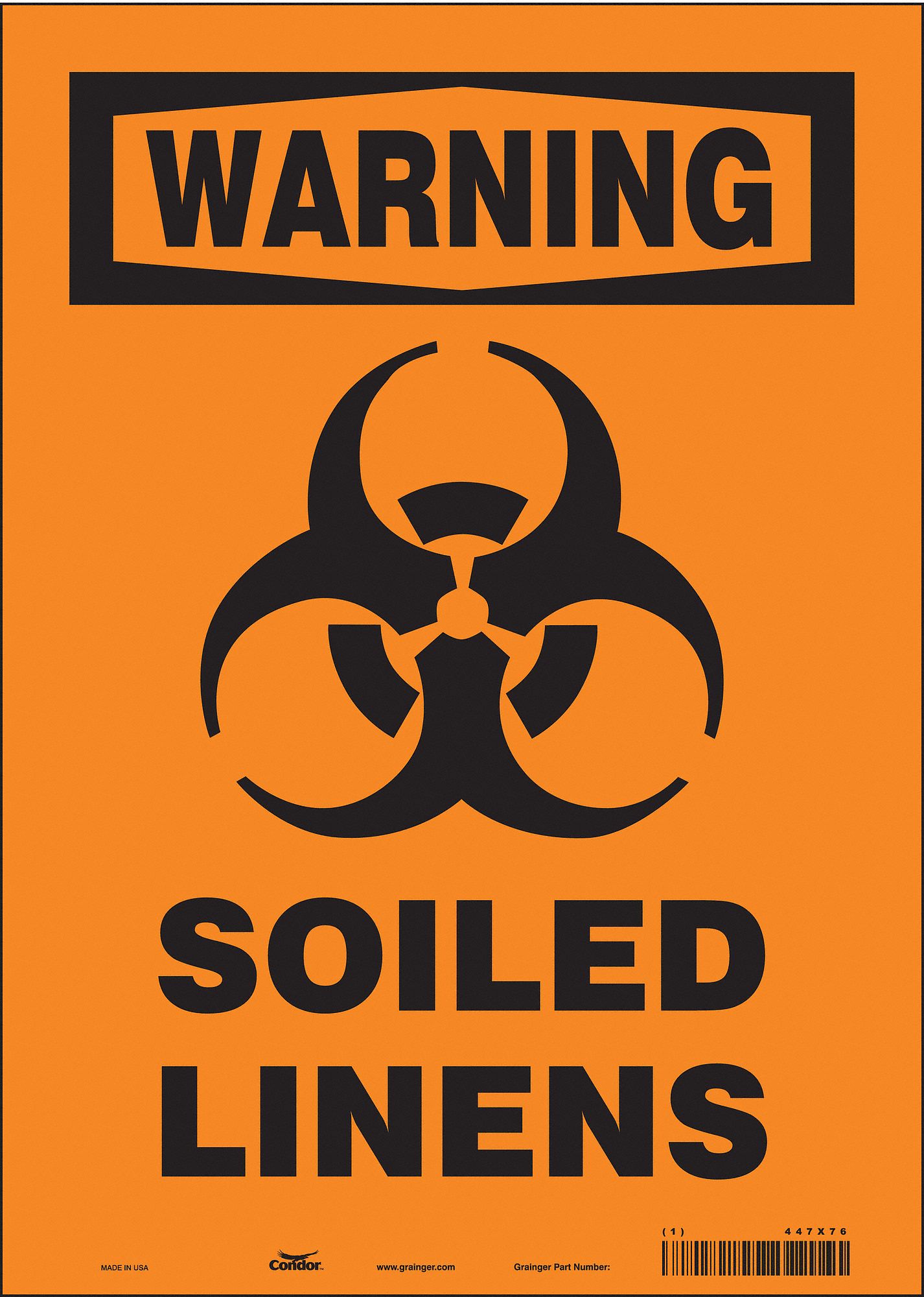 CONDOR Biohazard Sign, Soiled Linens, Header Warning, Rectangle, 14 in ...