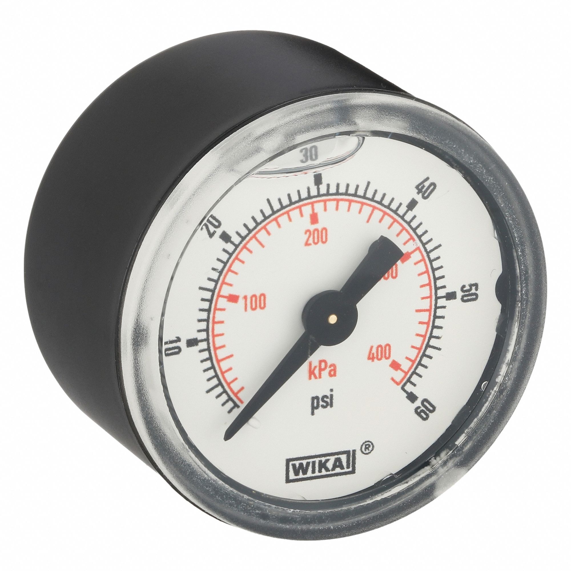 WIKA, 0 psi / Hg to 60 psi, 1 1/2 in Dial, Commercial Pressure Gauge - 448M11|113.13.15.60.B ...