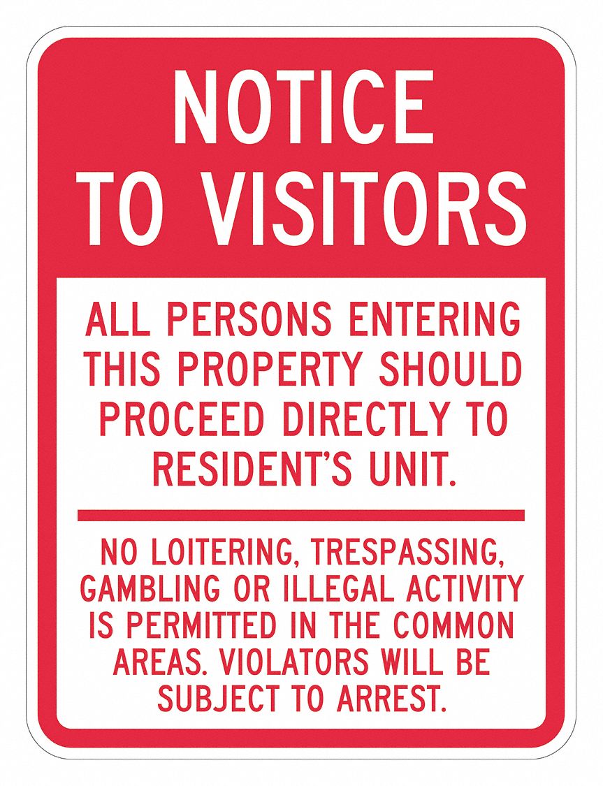 Aluminum, Mounting Holes Sign Mounting, Reflective Visitors Notice to ...