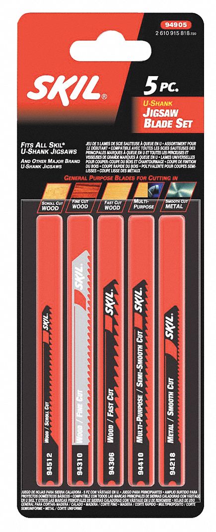 Jig Saw Blade Set, 6, 8, 10, 12, 18 Teeth per Inch, PK 5 - Grainger