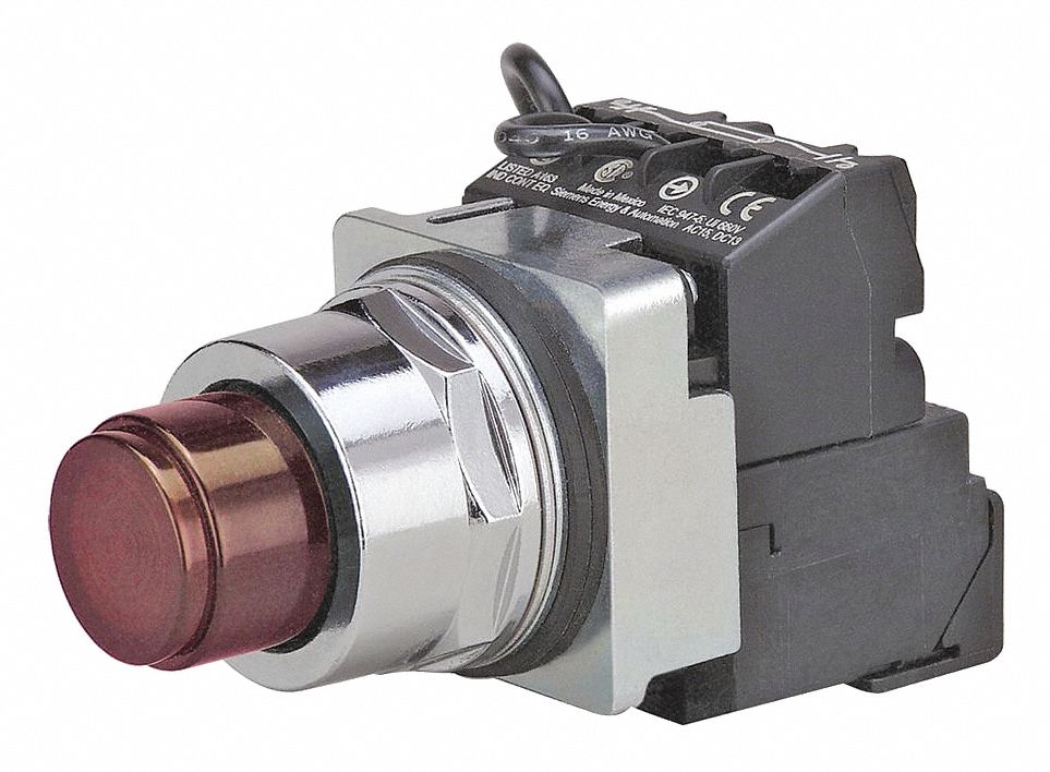 SIEMENS Botón de Presión Iluminado, Rojo, 30mm, Incandescente, 1NA/1NC ...