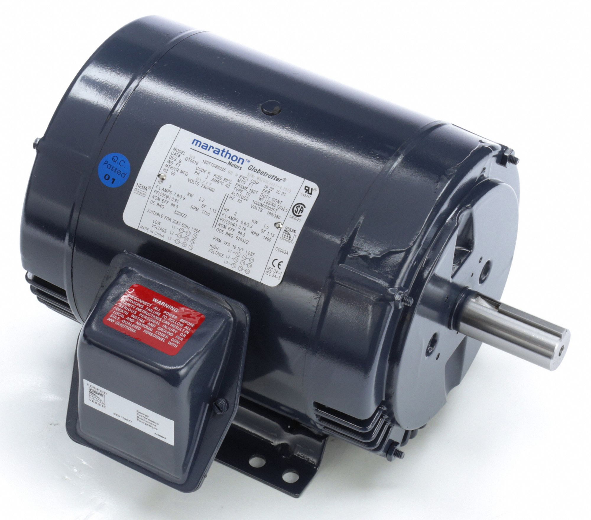 230/460,71D FR,3 PH,3600/3000 Rpm Motor Marathon R389 71T34FH5510 3/4 ...