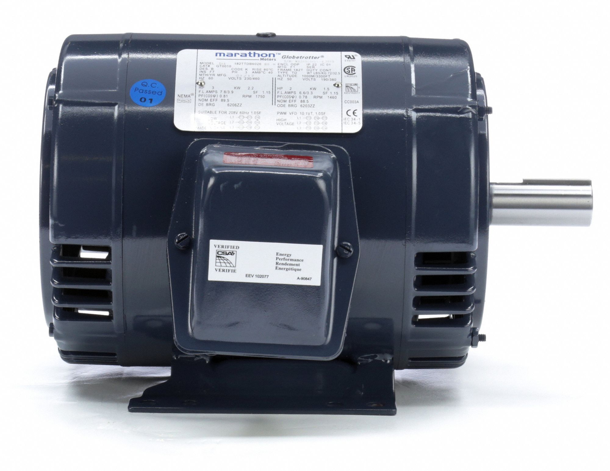 230/460,71D FR,3 PH,3600/3000 Rpm Motor Marathon R389 71T34FH5510 3/4 ...