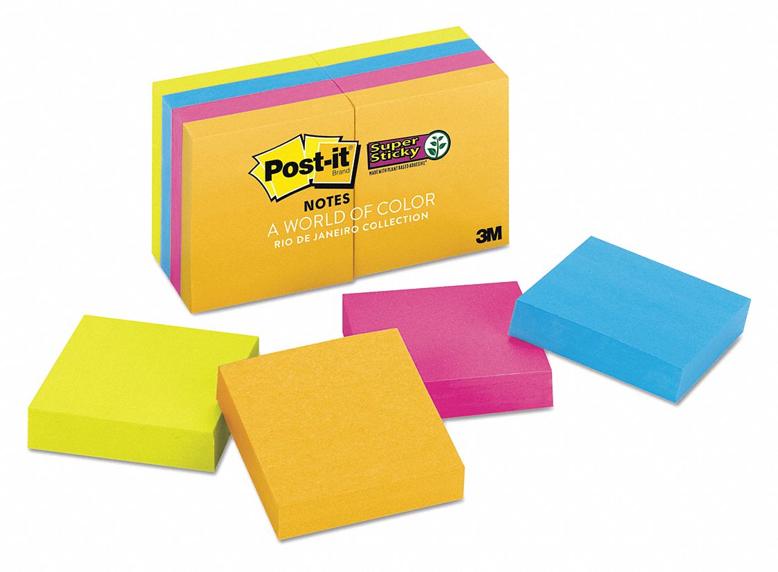 POST-IT, Pad,2"X2",Supr Stcky,Ast,PK8 - 44NZ44|622-8SSAU - Grainger