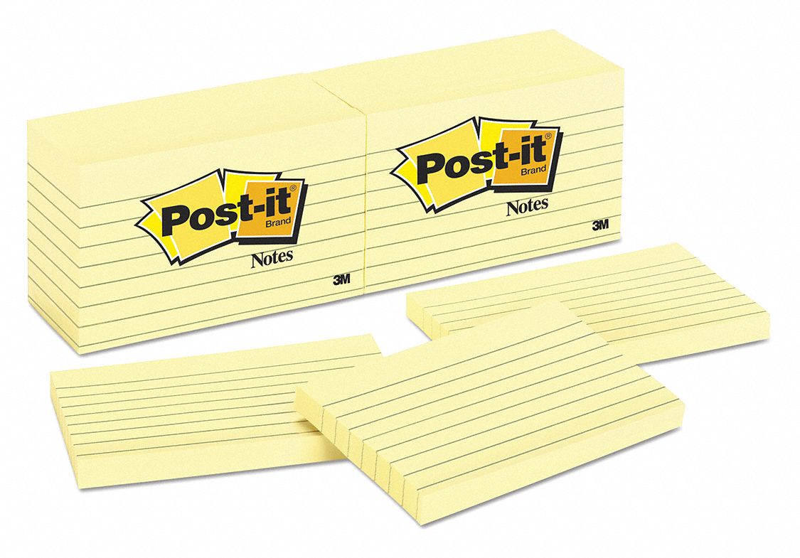POST-IT, Note,Postit,Ruled3"X5",Yellow,PK12 - 44NZ49|635YW - Grainger