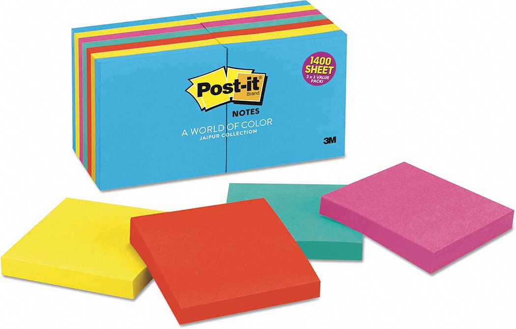 POST-IT, Pad,Post-It,Note3"x3",Assortd,PK14 - 44NZ69|65414AU - Grainger