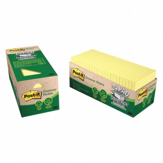 POST-IT, Note,Pad,Recycled,3"X3",Canary,PK24 - 44NZ98|654R-24CP-CY ...