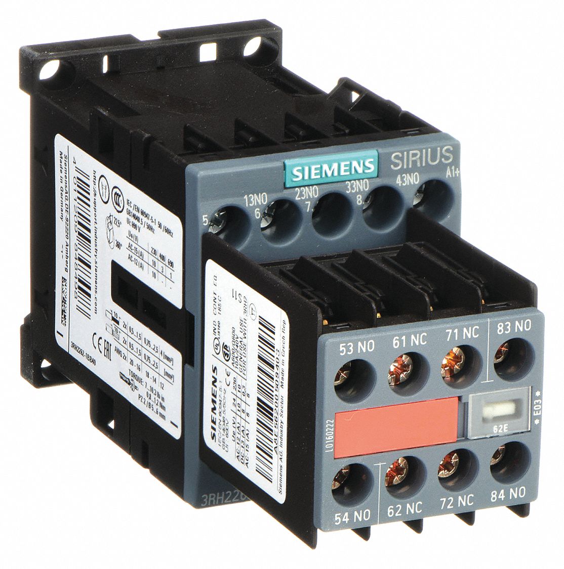SIEMENS, DIN-Rail & Surface Relay Mounting, 24V DC Coil Volt, IEC Control Relay - 44P009 ...