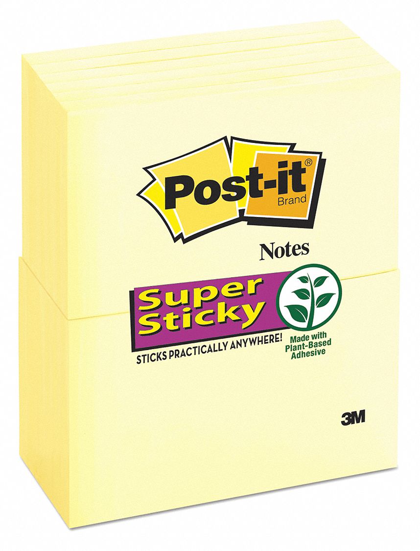 POST-IT, Canary Yellow, Super Sticky, Sticky Notes - 44PA04|65512SSCY ...