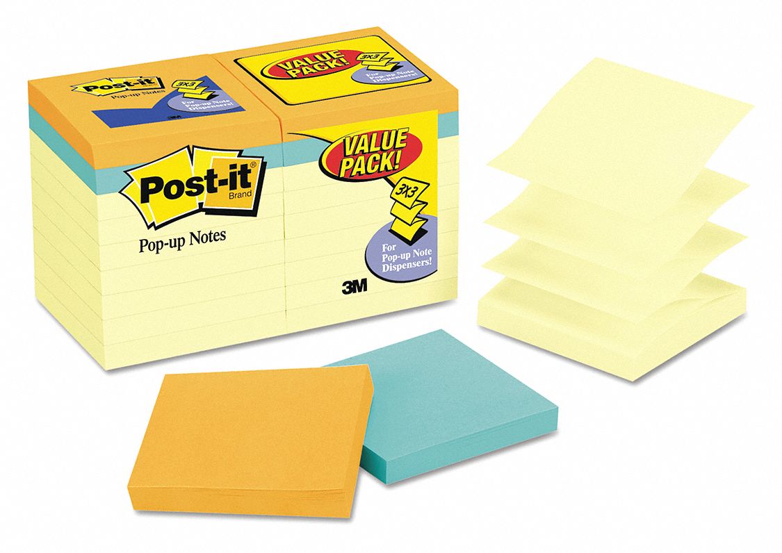 POST-IT, Assorted/Canary Yellow, 100 Sheets per Pad, Sticky Notes ...