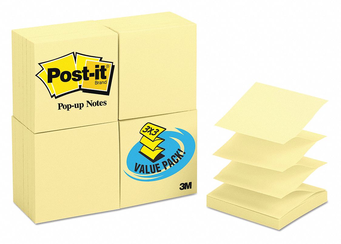 Pad,Pop-Up,Note,Yellow,PK24, PK 24 - Grainger