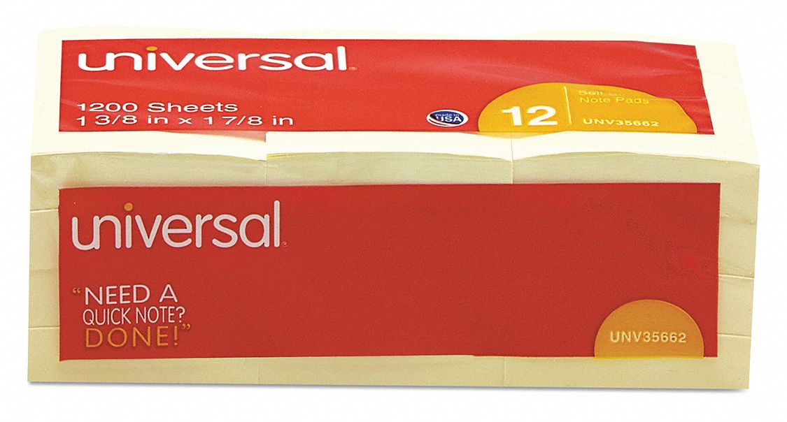 UNIVERSAL, Note,Stick-It,Yellow,PK12 - 44PG65|UNV35662 - Grainger
