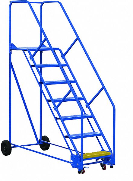 VESTIL LADDER, ROLLING/7 STEP/PERFORATED/50 ° /ANSI A14.7/OSHA 1910.29 ...