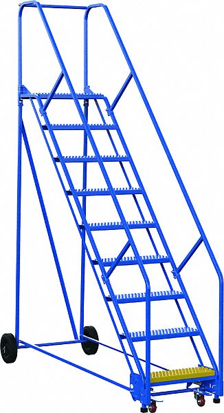 VESTIL LADDER, ROLLING/9 STEP/OPEN GRIP/50 ° /ANSI A14.7/OSHA 1910.29 ...