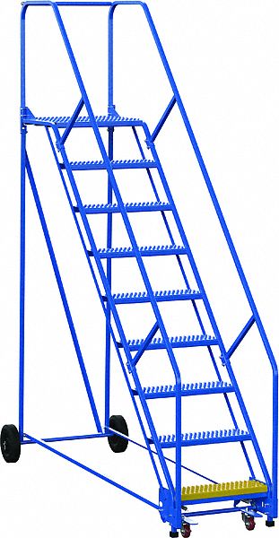 VESTIL LADDER, ROLLING/9 STEP/OPEN GRIP/50 ° /ANSI A14.7/OSHA 1910.29 ...