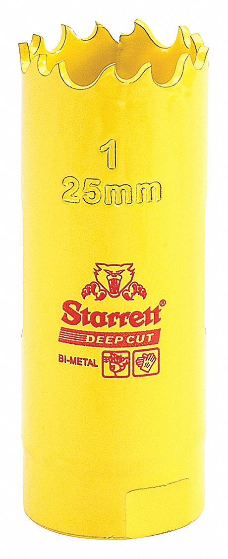 STARRETT BI-METAL DEEP CUT HOLE SAW, 1 IN DIAMETER, 25MM, 2 IN CUTTING ...