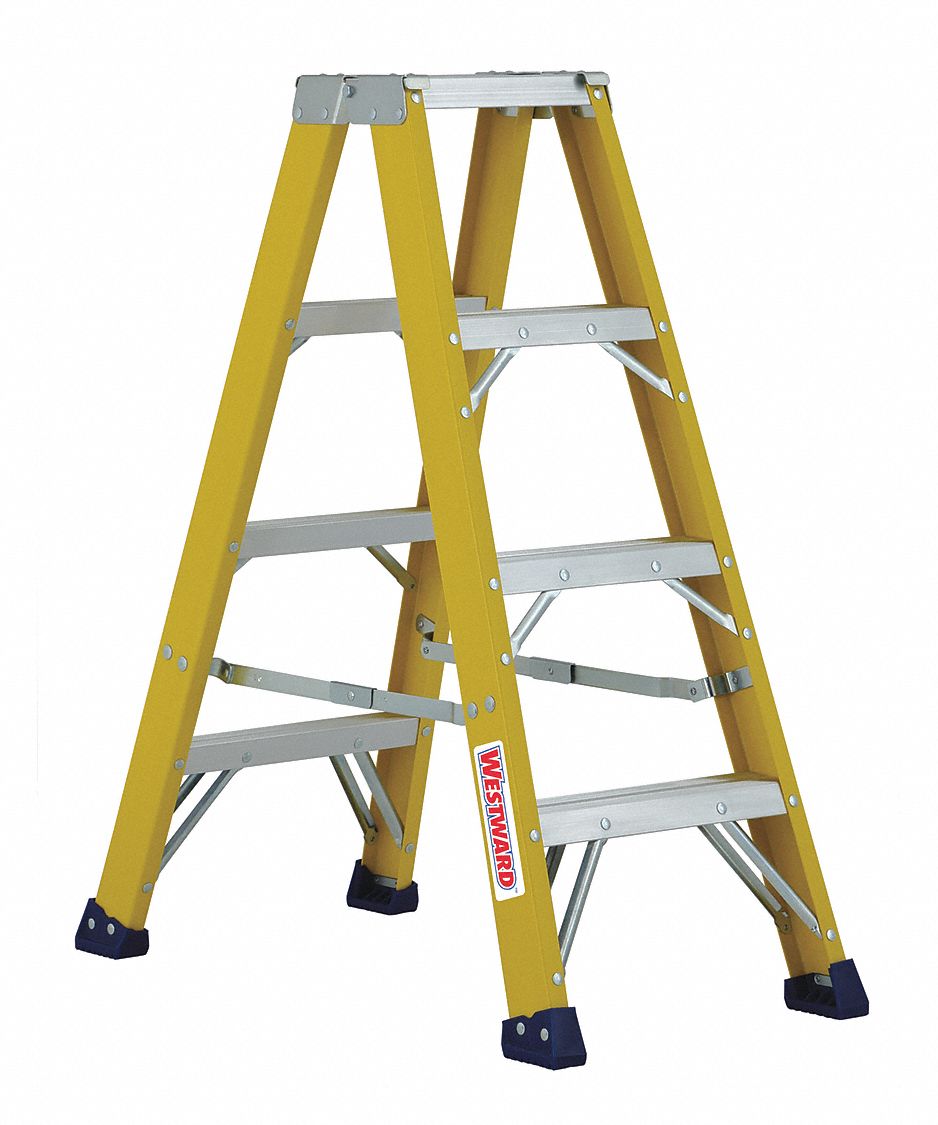 WESTWARD, 4 ft Ladder Size, Fiberglass, Twin Stepladder - 44YY09|44YY09 ...