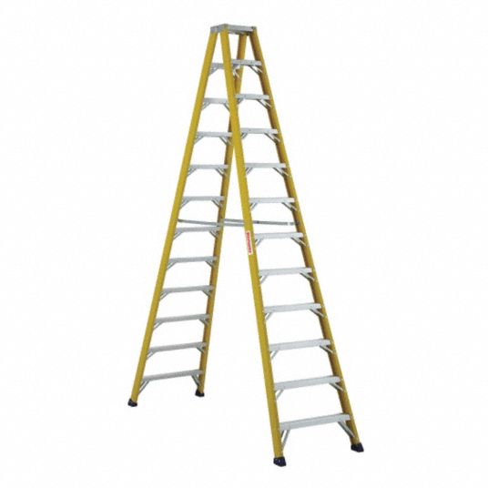 WESTWARD, 12 ft Ladder Size, Fiberglass, Twin Stepladder - 44YY24 ...