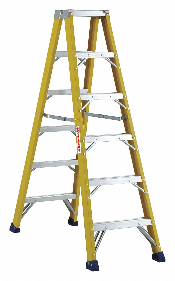WESTWARD, 6 ft Ladder Size, Fiberglass, Twin Stepladder - 44YY68|44YY68 ...