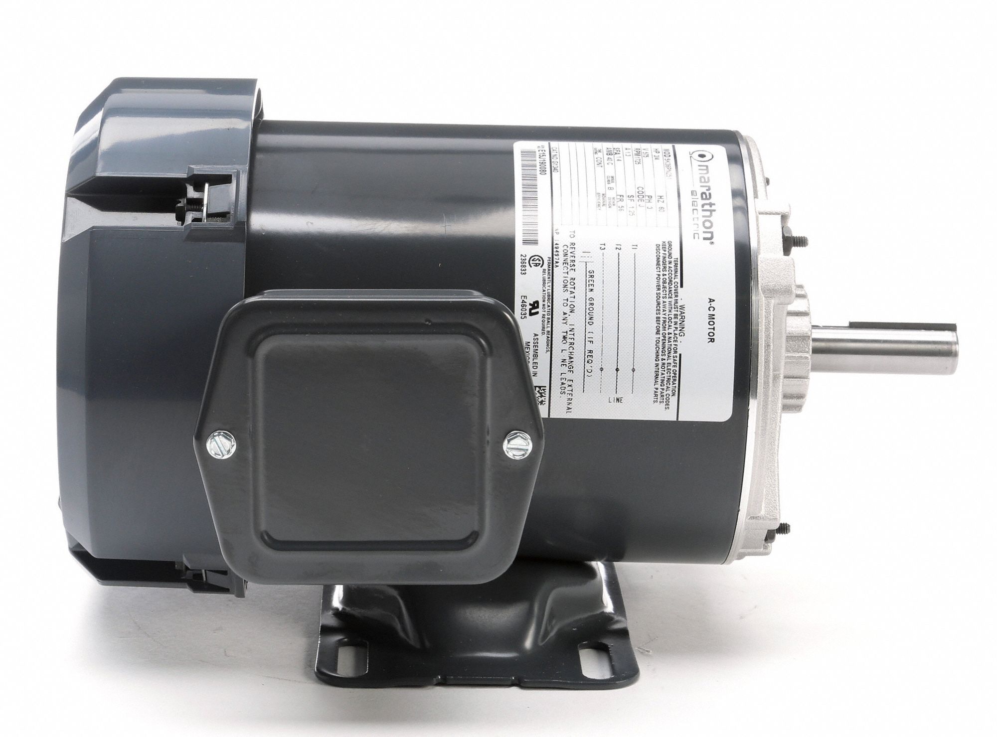 MARATHON MOTORS General Purpose Motor, 3/4 HP, 3-Phase, Nameplate RPM ...