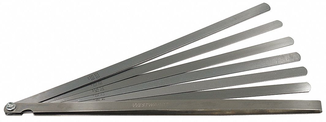 WESTWARD Long-Blade Feeler Gauge Set: 12 Feeler Blades, 0.0015 in to 0. ...