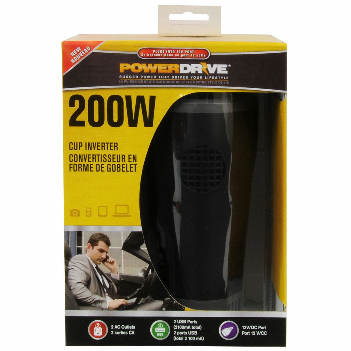 ROADPRO Inverter, 115VAC, 12VDC, 4 Outlets - 44ZE66|PD200CUP - Grainger