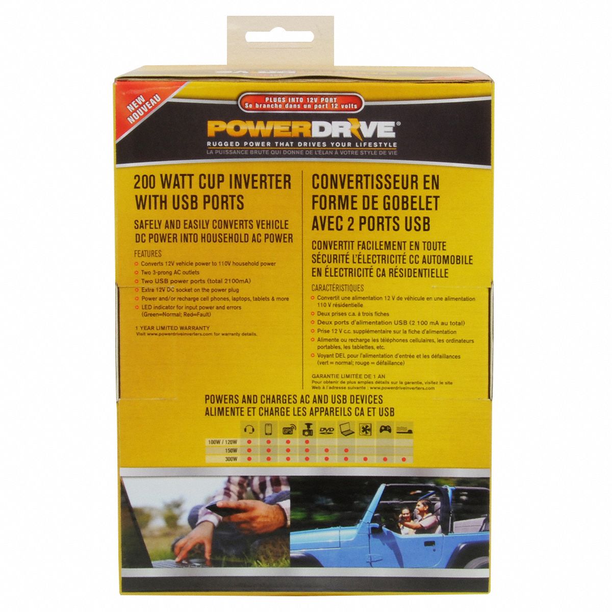 ROADPRO Inverter, 115VAC, 12VDC, 4 Outlets - 44ZE66|PD200CUP - Grainger