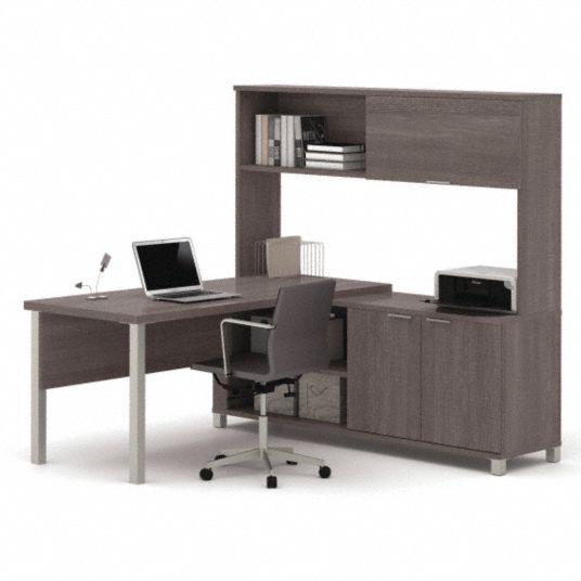 BESTAR, Bark Grey, 71 1/8 in Overall Wd, L-Shaped Office Desk - 44ZH34 ...