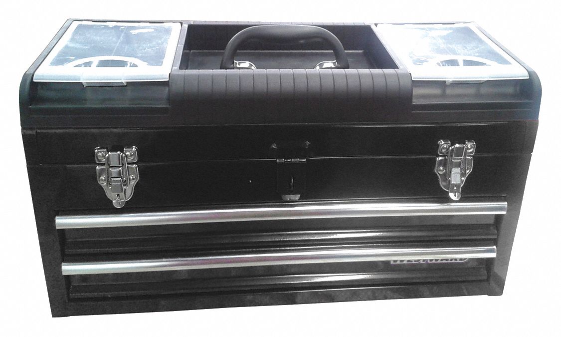 Plastic, Steel, Portable Tool Box, 20 1/2 in Overall Width, 8 19/32 in ...