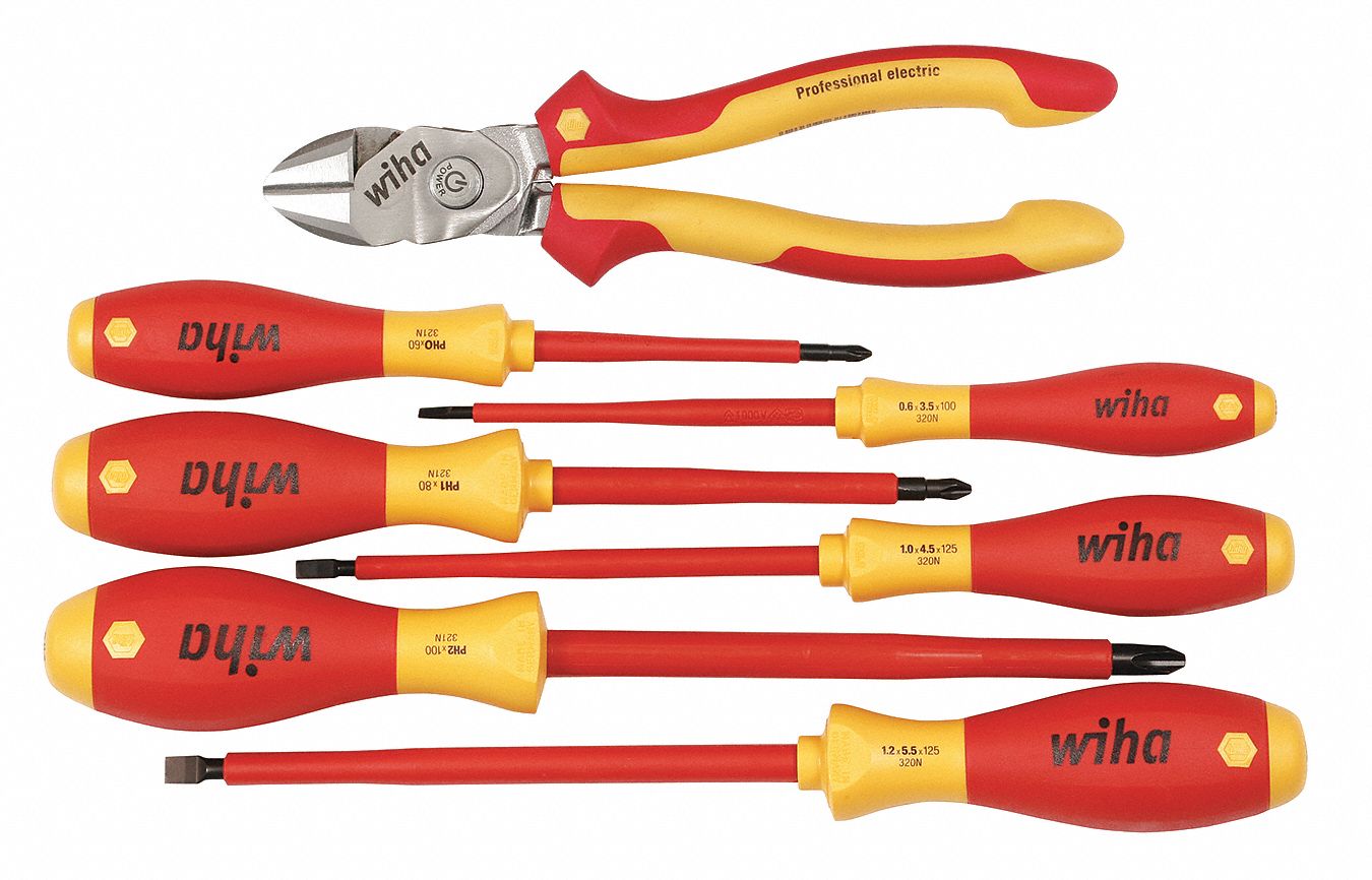 WIHA, Insulated, 7 Total Pcs, Electricians Tool Kit - 450G57|32857 ...